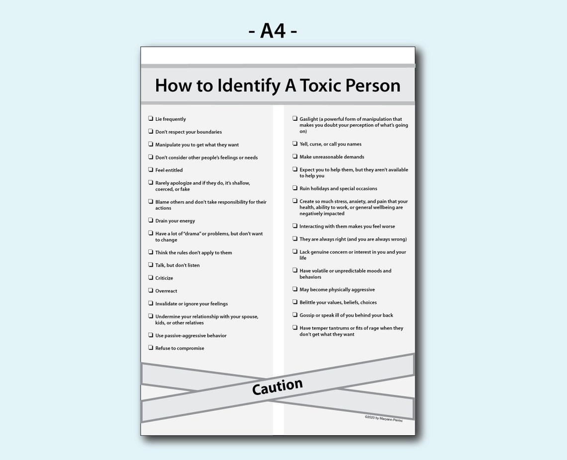 Toxic Behaviors Checklist Printable - Etsy