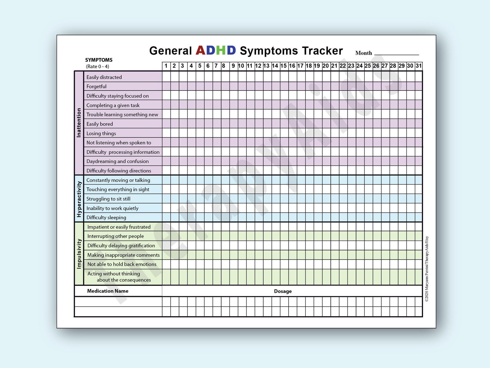 ADHD Symptoms and Medication Tracker Letter and A4 - Etsy
