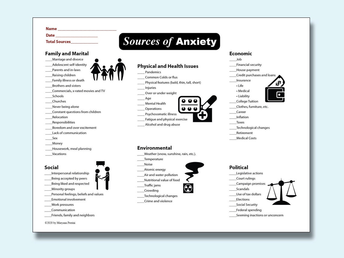 Anxiety Sources Check List Printable - Etsy