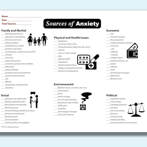 Anxiety Sources Check List Printable - Etsy