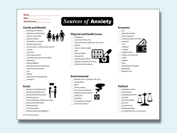 Anxiety Sources Check List Printable - Etsy India