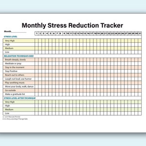 Printable Stress Reduction Tracker With 10 Stress Relief Techniques - Etsy
