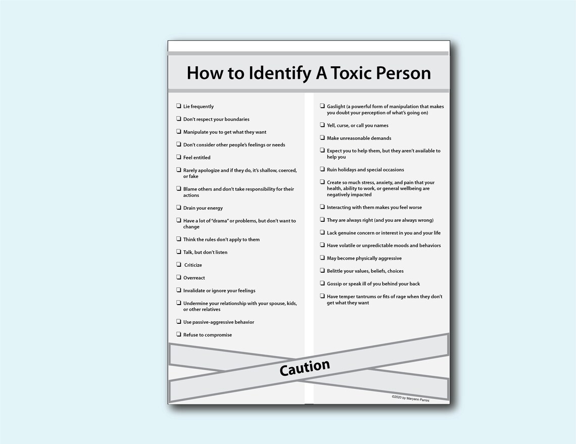 Toxic Behaviors Checklist Printable - Etsy