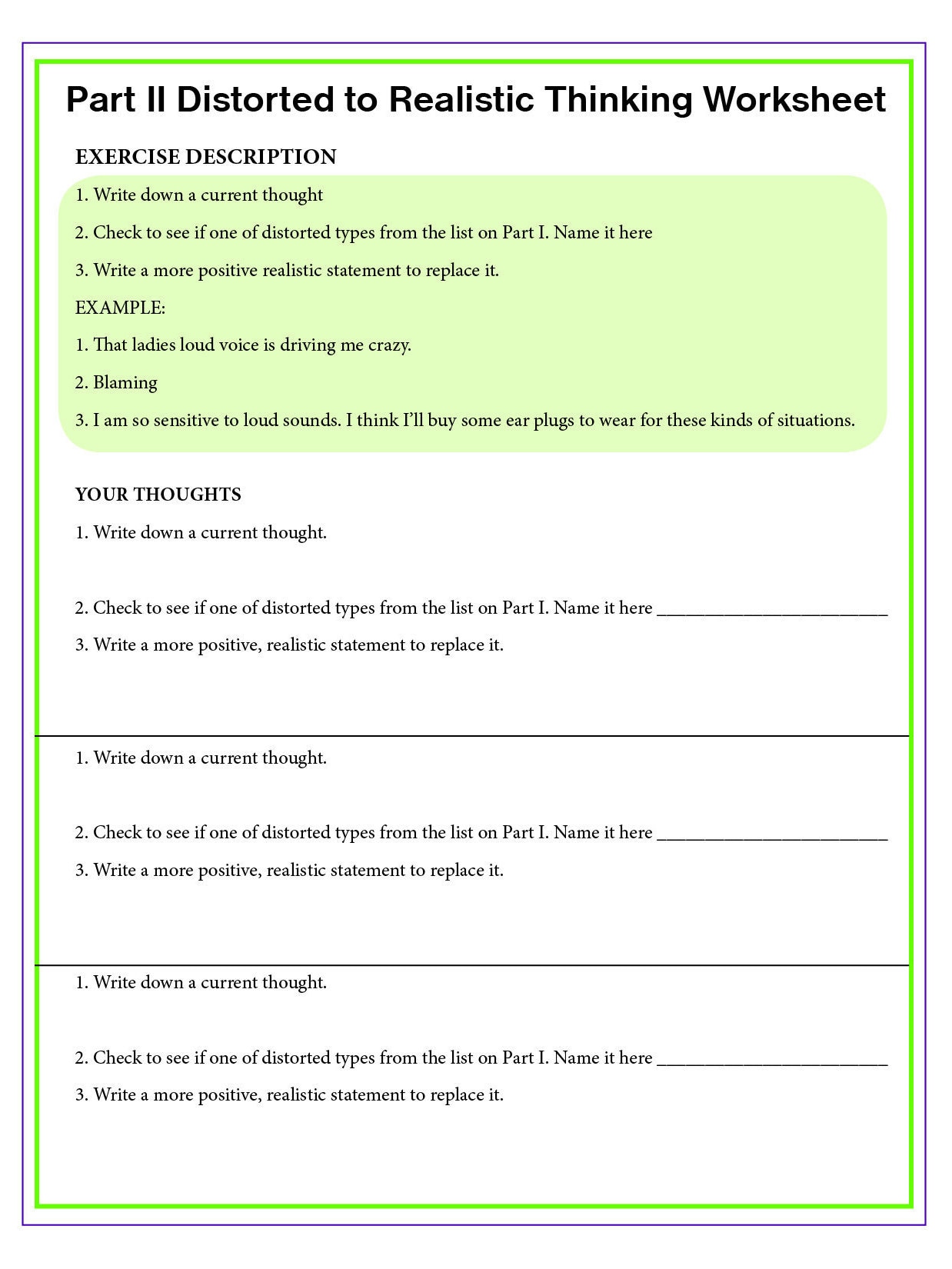 Distorted to Realistic Thinking Printable 4 Page Worksheet - Etsy