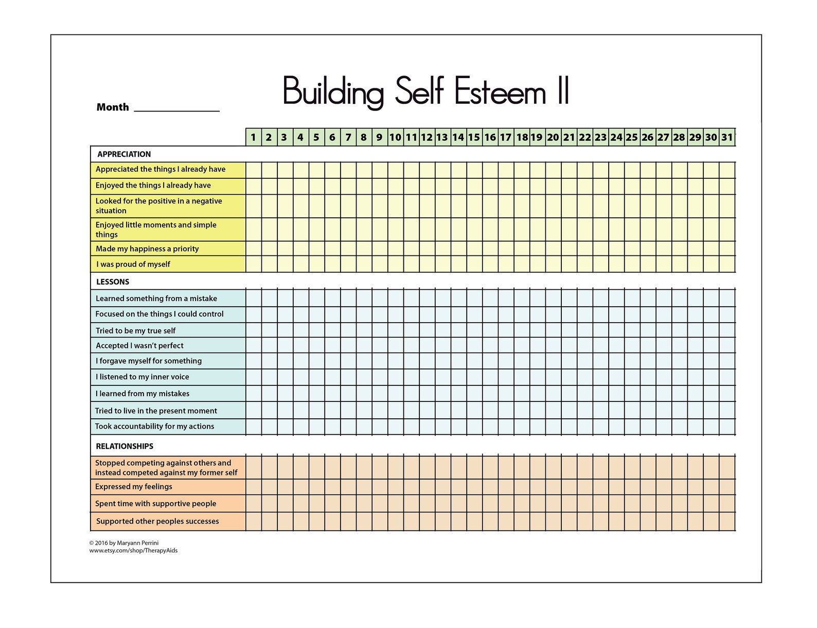 Self-esteem Building Trackers I & II Printable - Etsy Canada