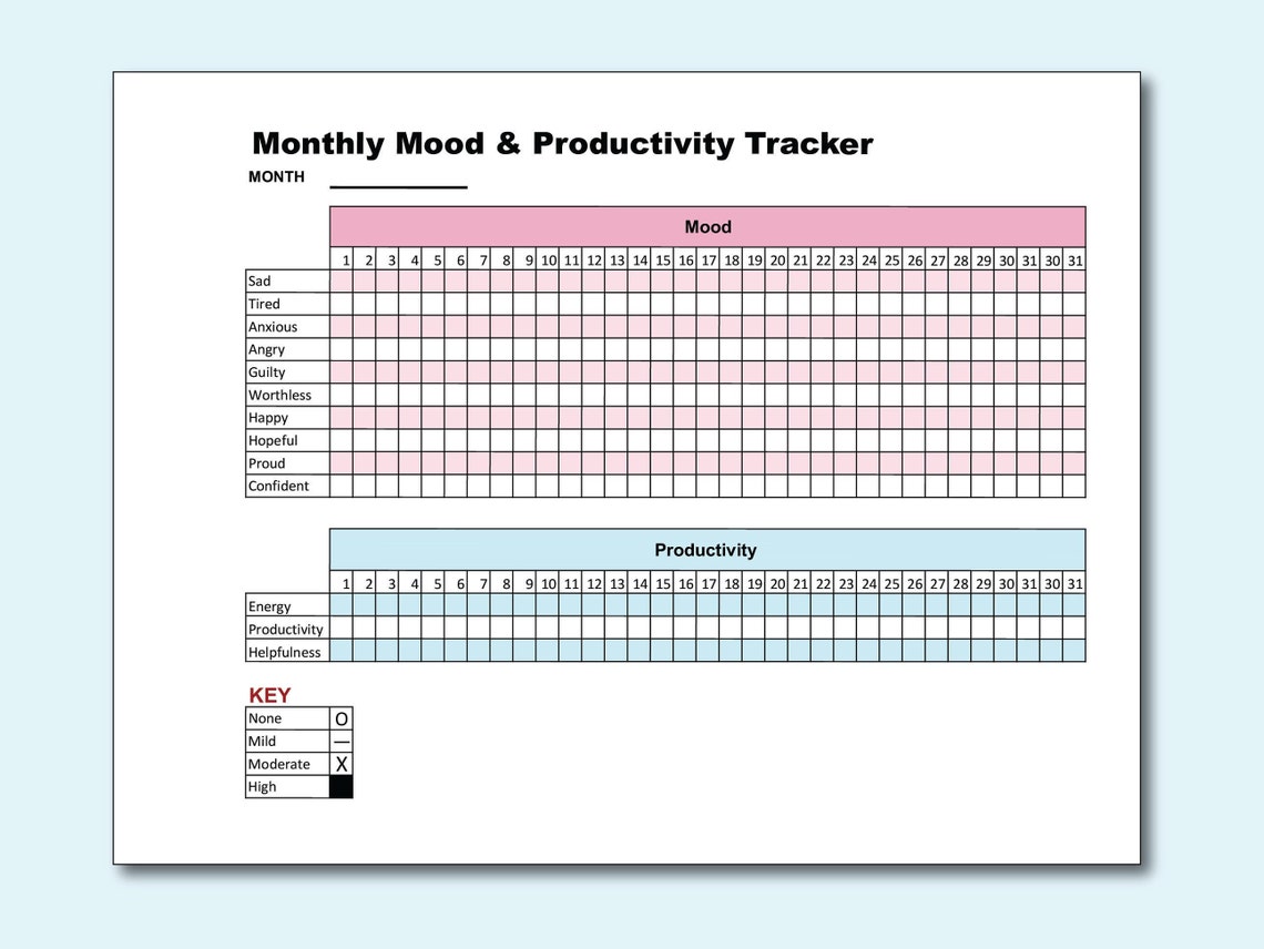 Printable Mood & Productivity Tracker - Etsy UK