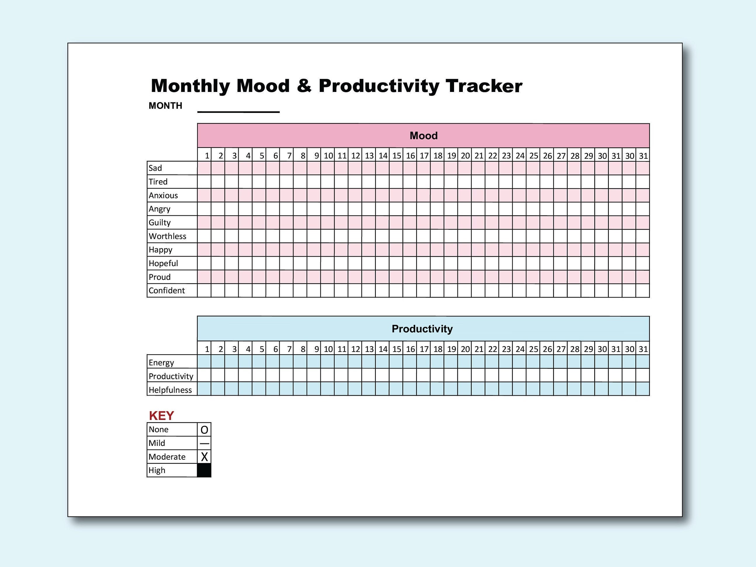 Printable Mood & Productivity Tracker - Etsy UK