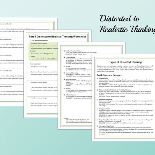 Distorted to Realistic Thinking Printable 4 Page Worksheet - Etsy