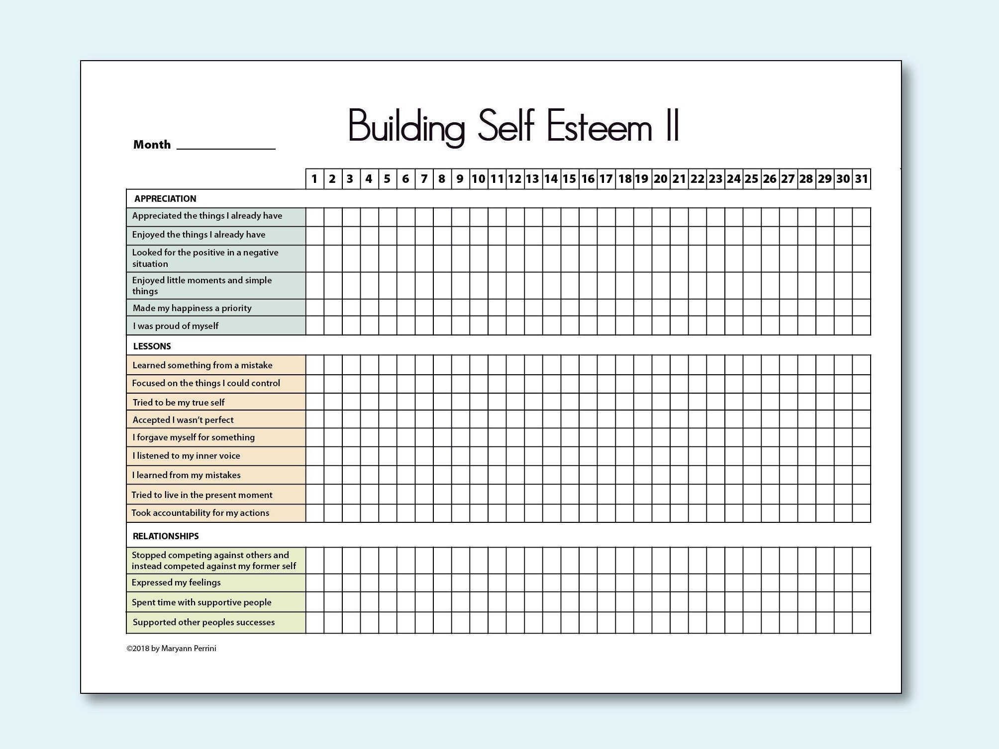 Printable Self-esteem Tracker II - Etsy