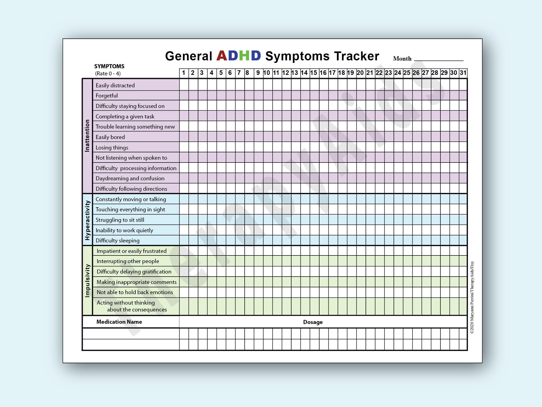ADHD Symptoms and Medication Tracker, Letter and A4 - Etsy