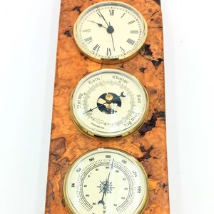 Charles Elkan Signed Burl Wood Barometer With Clock and Thermometer ...
