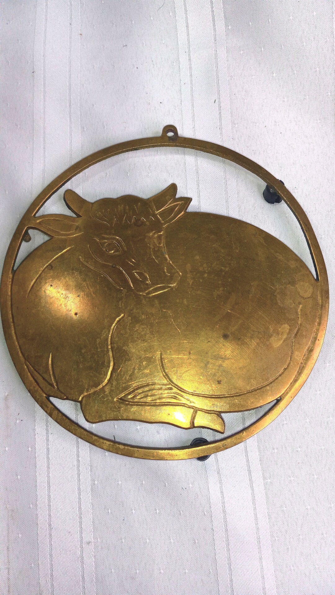 Vintage Brass Cow Trivet / Farmhouse Country Wall Hanging See Details ...