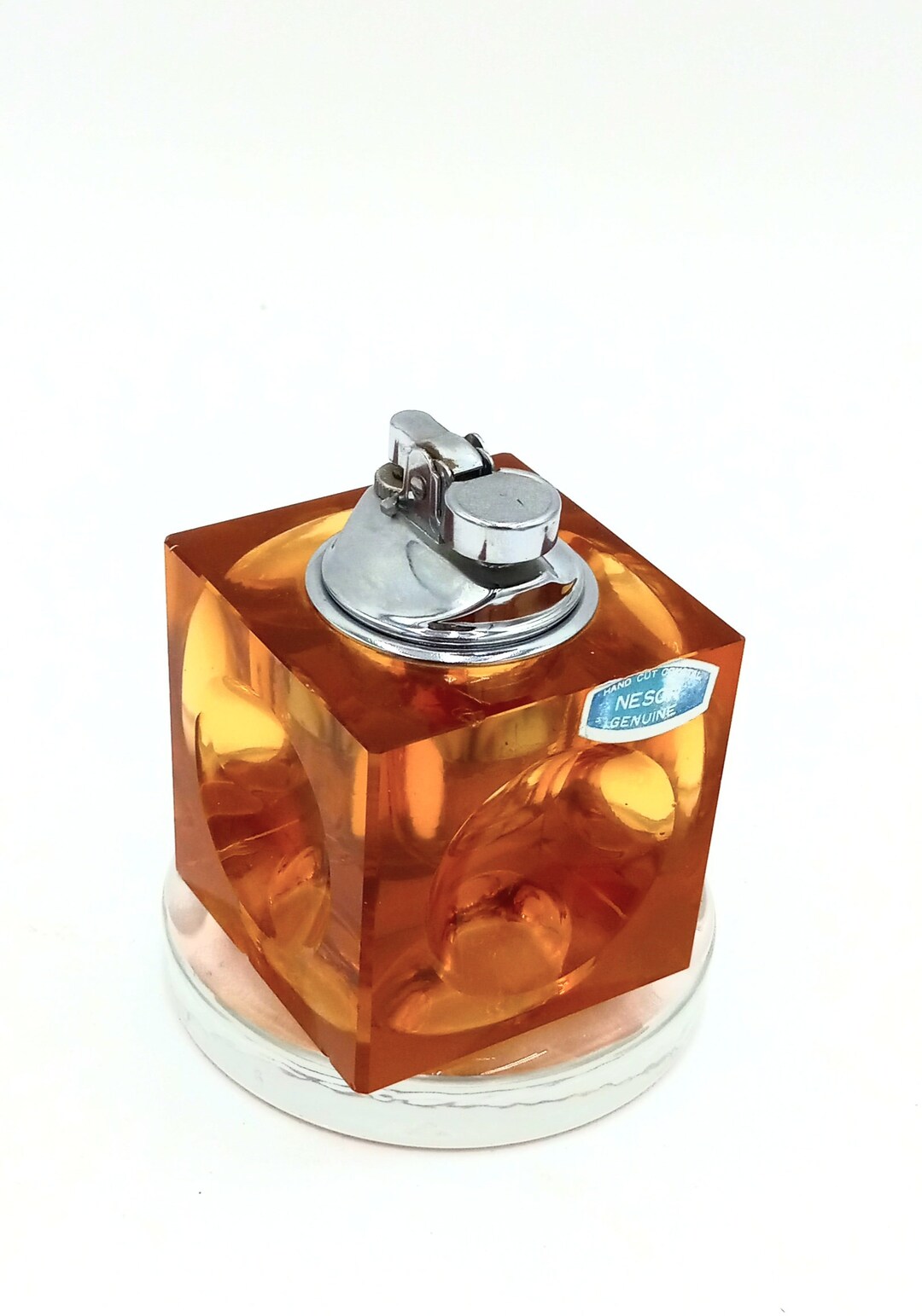 Amber Crystal Vintage Cube Lighter With Original Sticker Nesor Genuine ...