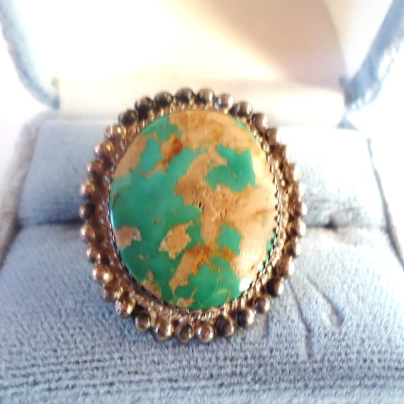 Vintage Native American Large Stone Turquoise Ring SZ… - Gem