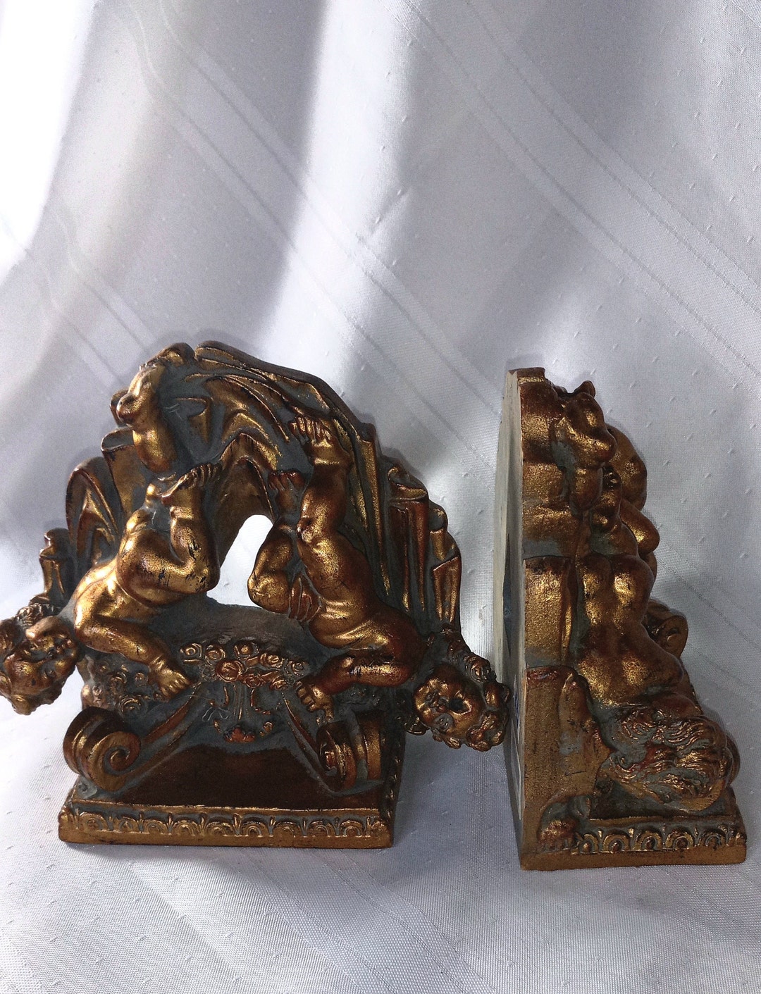 Angel Solid Wood Bookends Wall Decor Vintage. Carved Wood 3-D Design ...