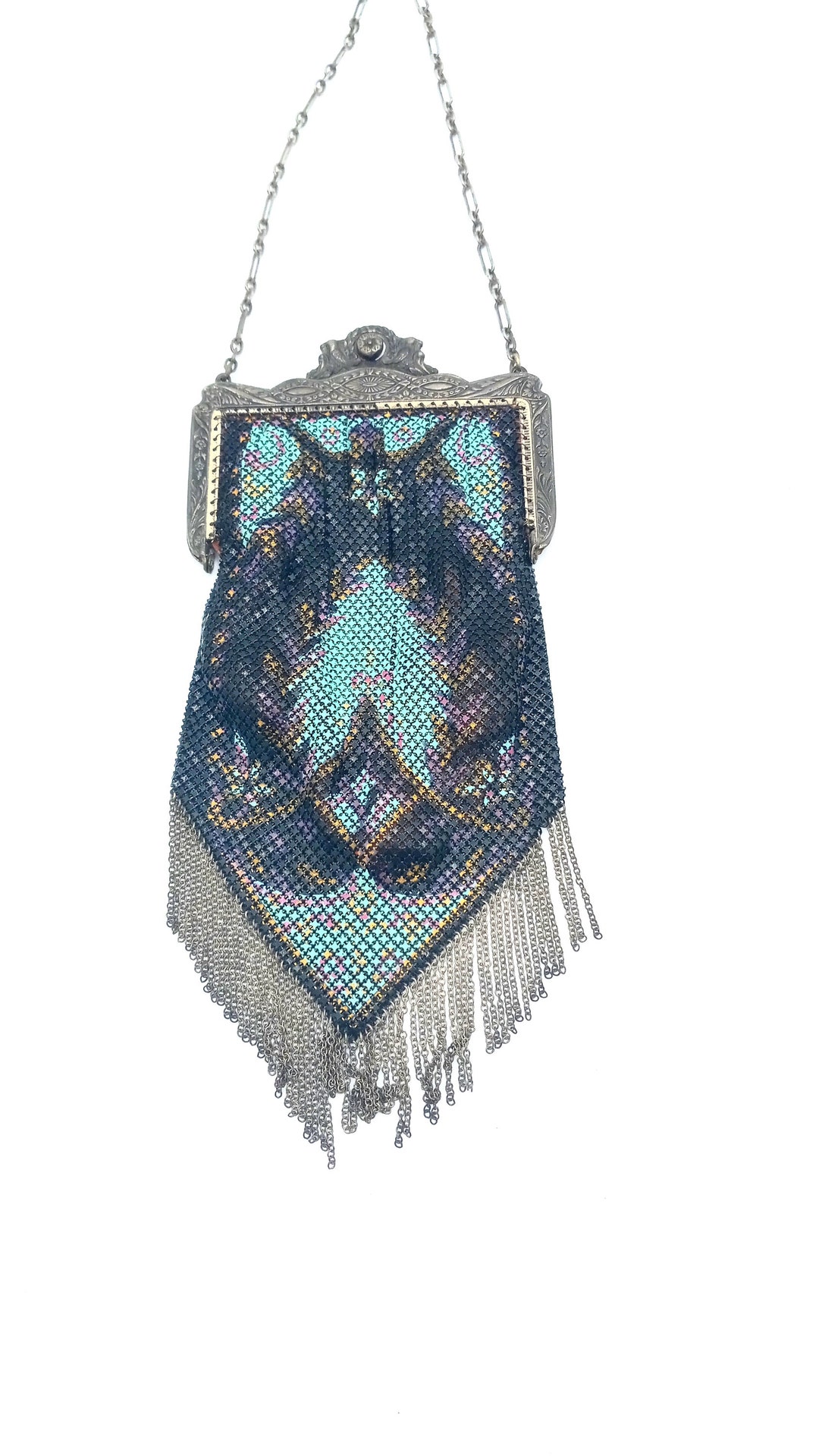 1920s Flapper Art Nouveau Metal Mesh Purse Detailed Design Blues ...