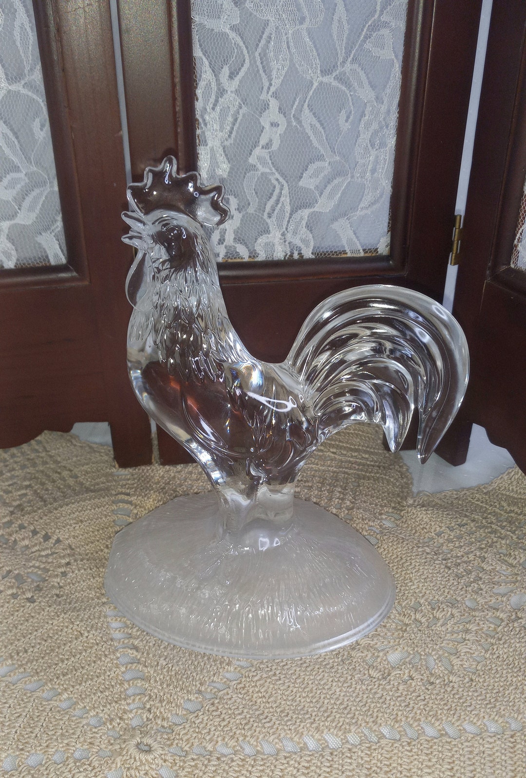 Vintage Clear Crystal Rooster on Frosted Crystal Base - Etsy