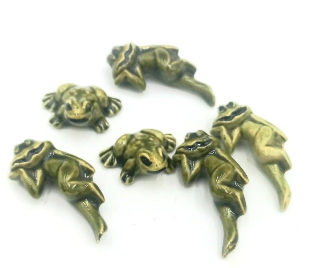 Ceramic 6pc. Miniature Frogs- Lazy Laying Frogs and Sitting. Collection ...