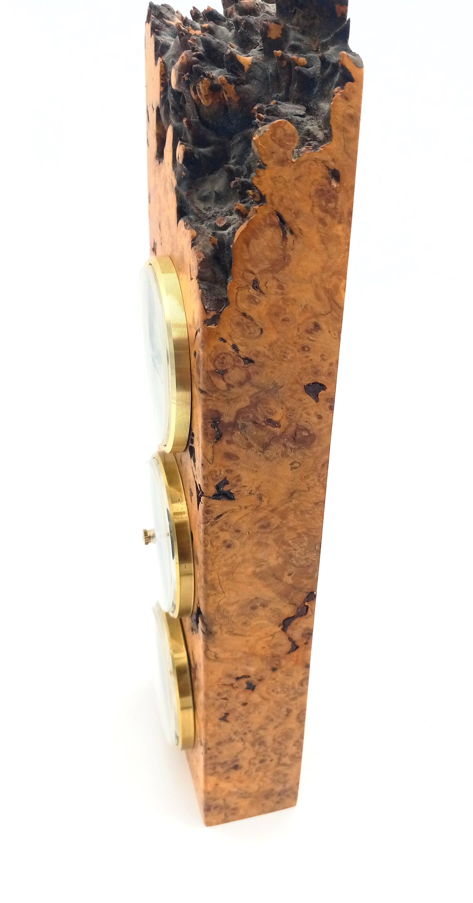 Charles Elkan Signed Burl Wood Barometer With Clock and Thermometer ...