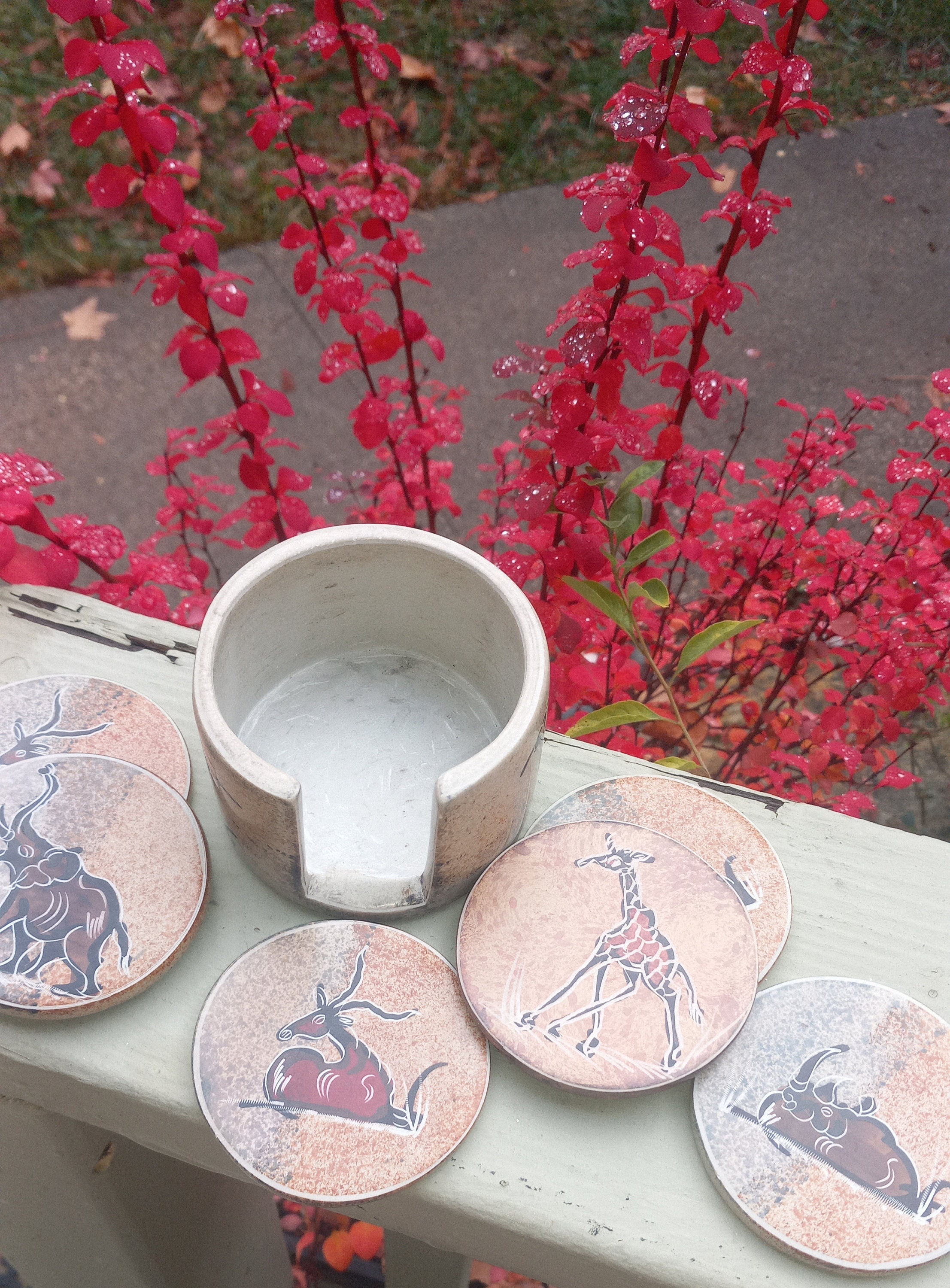 Set of 6 Soapstone Africa Animals Scene Coasters With Soapstone Holder ...
