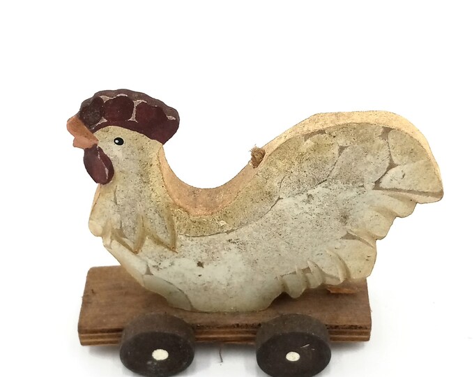 Vintage Rooster Chicken Wooden Pull Toy With Wheels/ 4" Long 3" Wide - Etsy