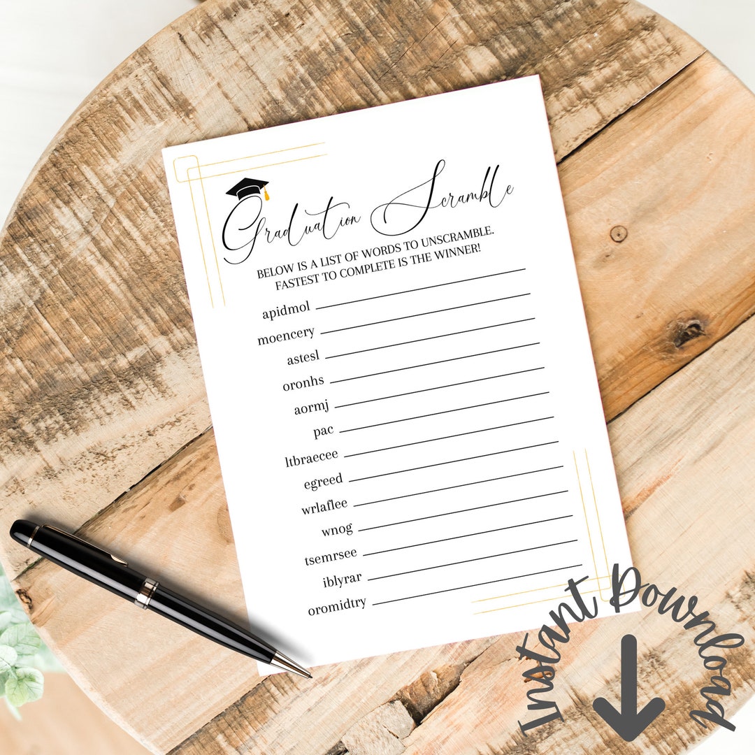 Word Scramble Printable Game, Grad Party Activity, High School and ...