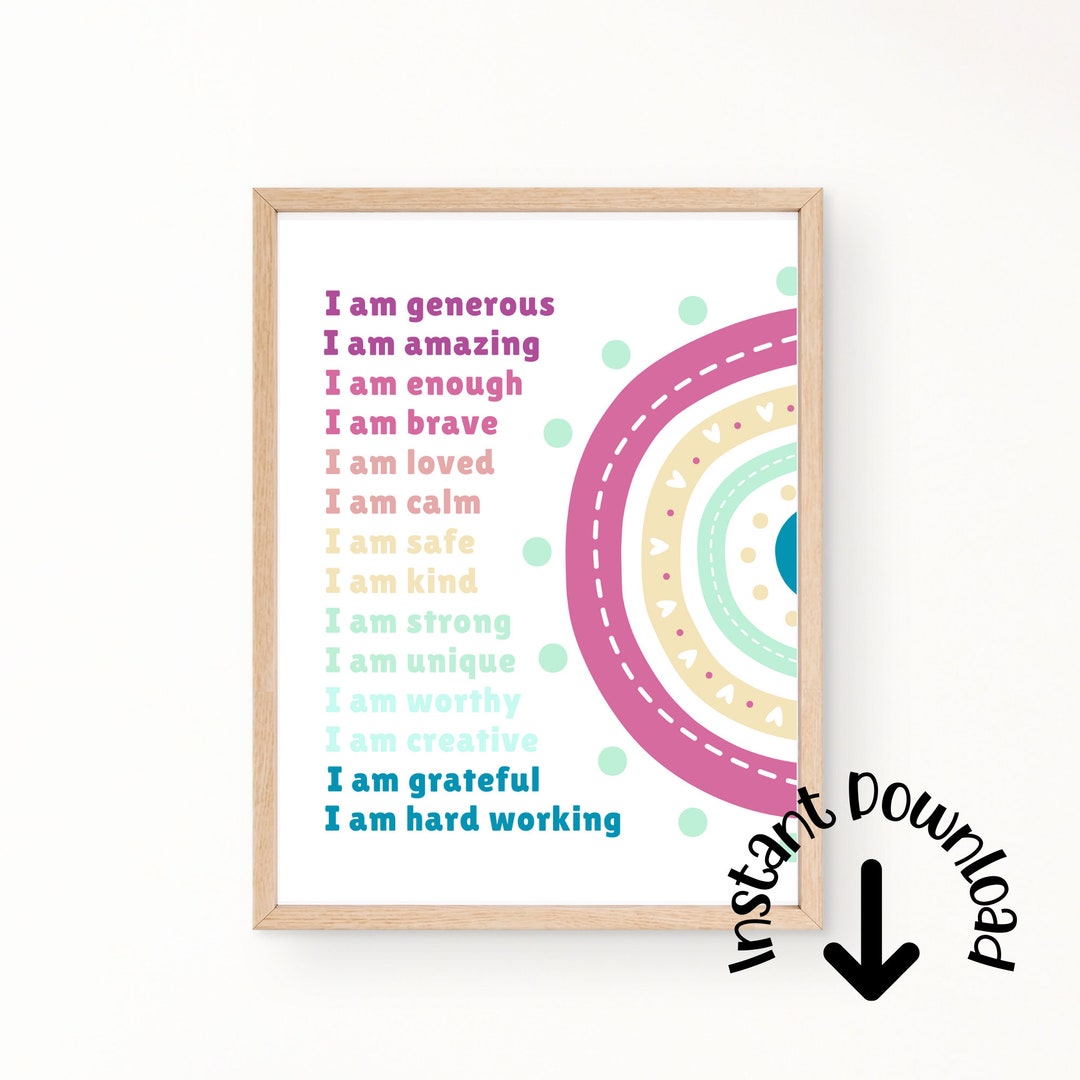 Affirmations for Kids, Playroom Poster, I Am Affirmations, Homeschool ...