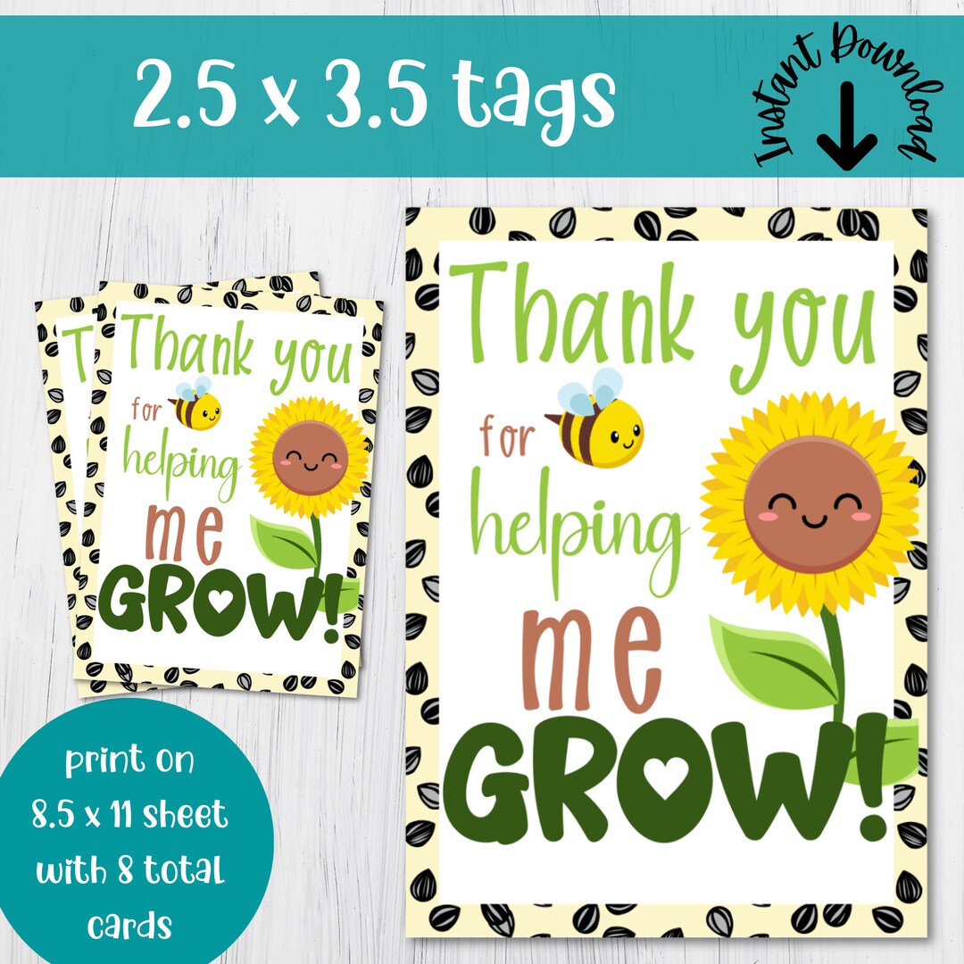 Sunflower Teacher Appreciation Printable, Gift Tag for Flower or Plant ...