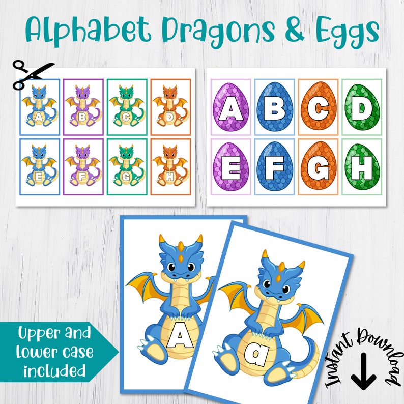 Preschool Printable ABC Matching Activity With Dragons, Letter Cards ...