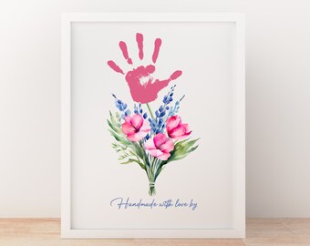 Flower Handprint Craft Art, Printable Mothers Day,for Mom or Grandma ...