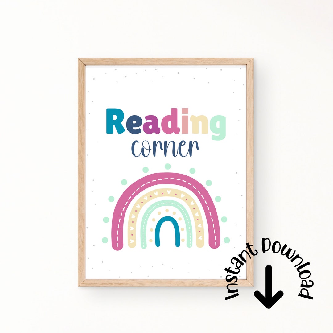 Printable Reading Corner Sign, Rainbow Reading Sign, Homeschool Sign ...