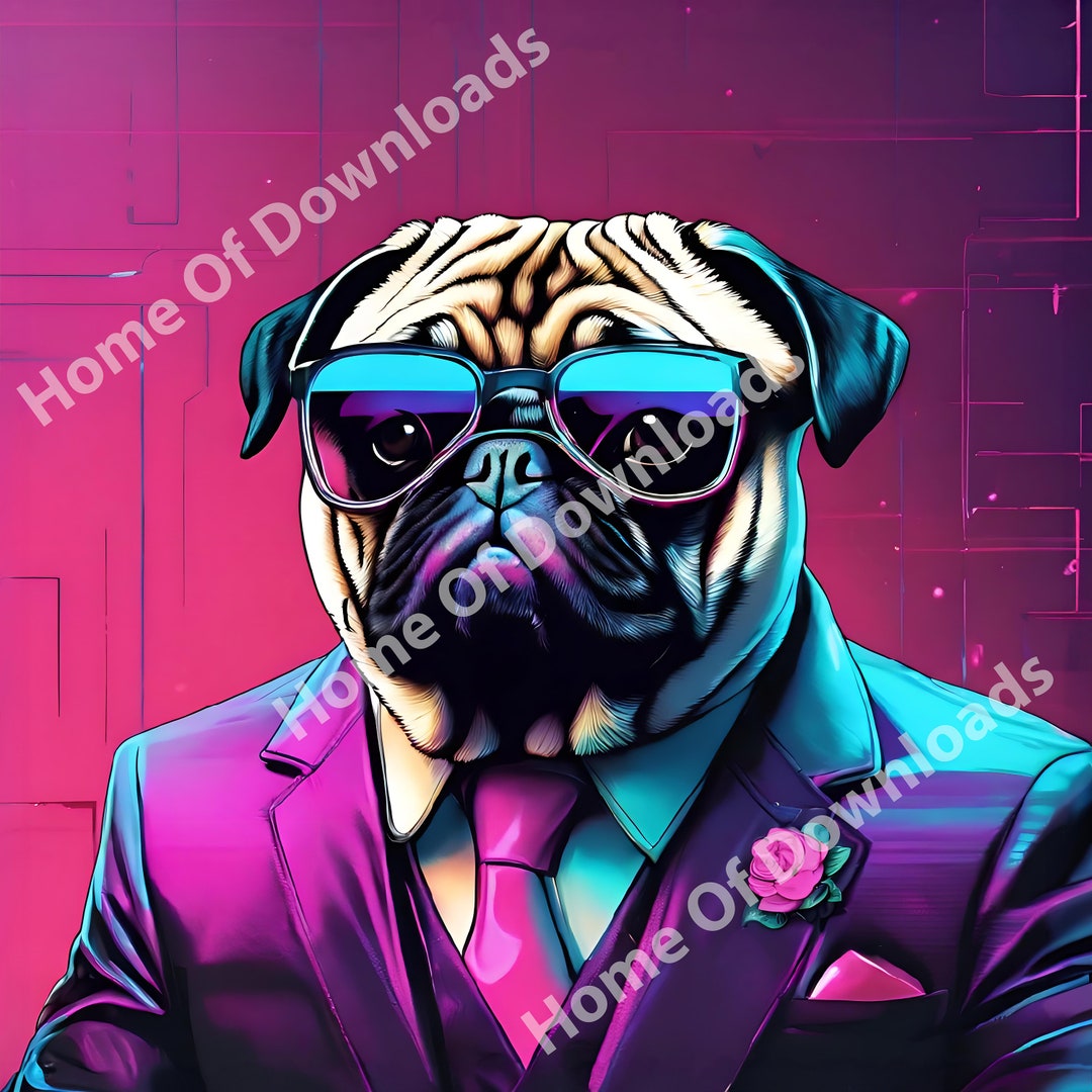 Square Pugtastic in Neon Pug in A Suit SW2AV5 digital Download Only JPG ...