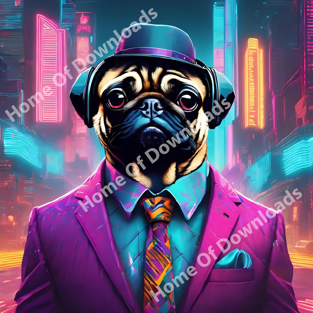 Square Pugtastic in Neon Pug in A Suit SW2AV4 digital Download Only JPG ...