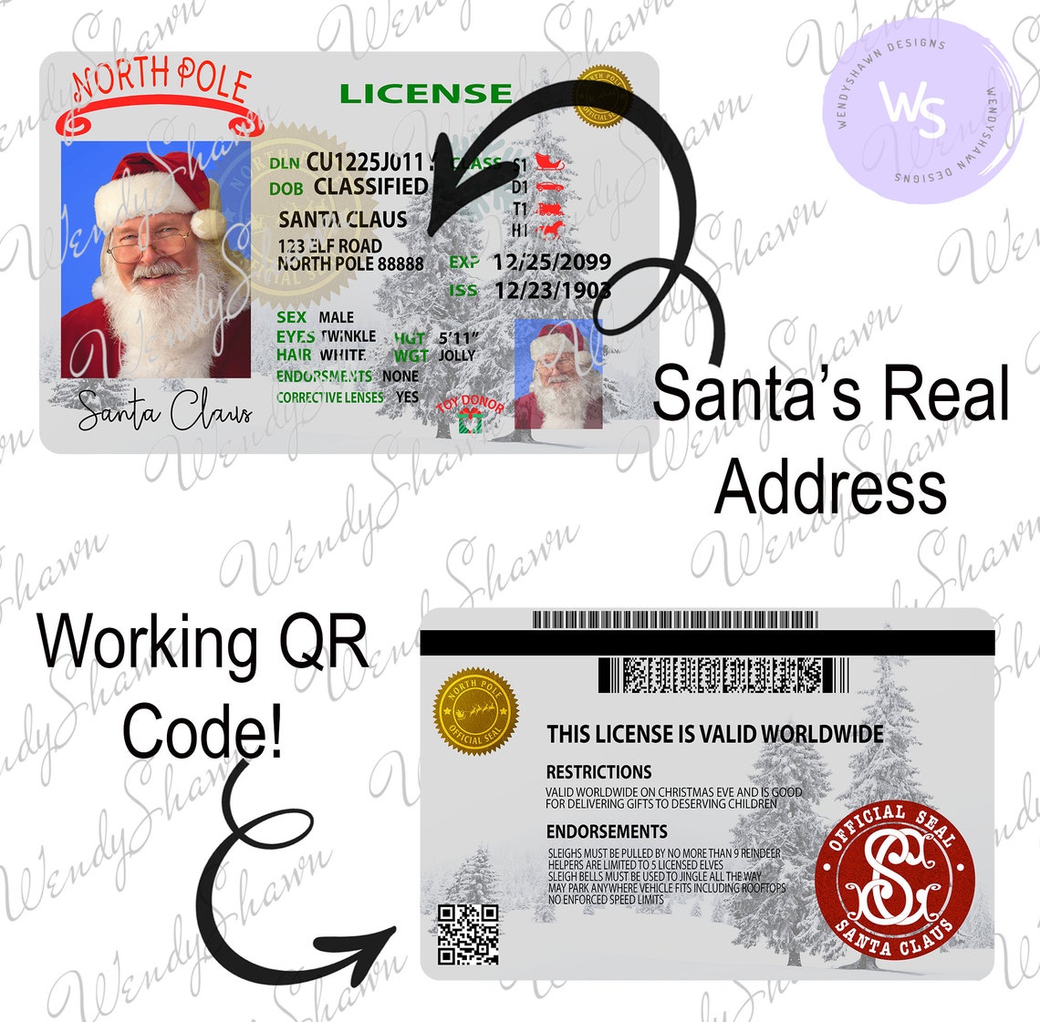 Santa License PNG Working QR Code True Address Christmas | Etsy