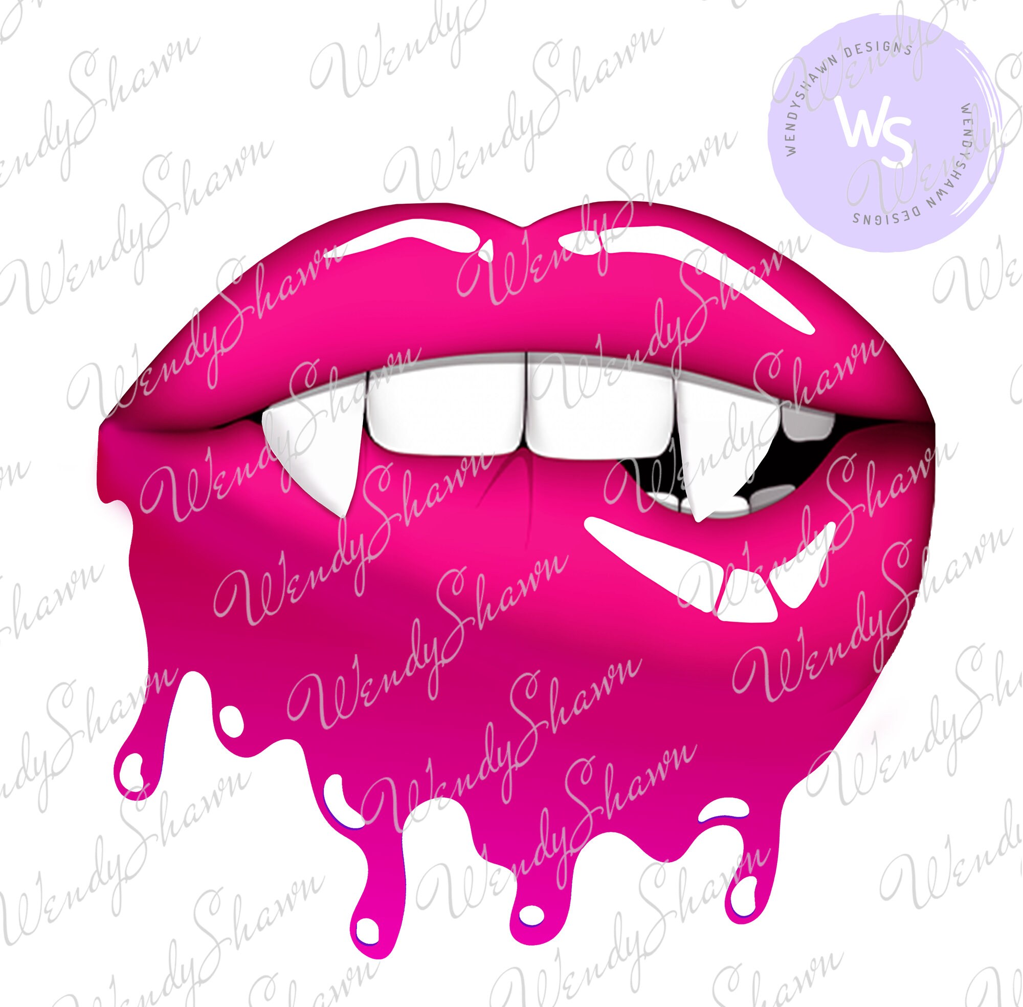 Colorful Dripping Lips With Fangs PNG Halloween Vampire | Etsy