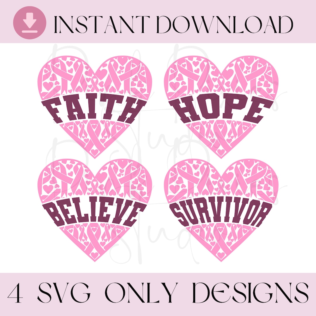 Breast Cancer Ribbon Heart SVG Bundle, Survivor, Faith, Hope and ...