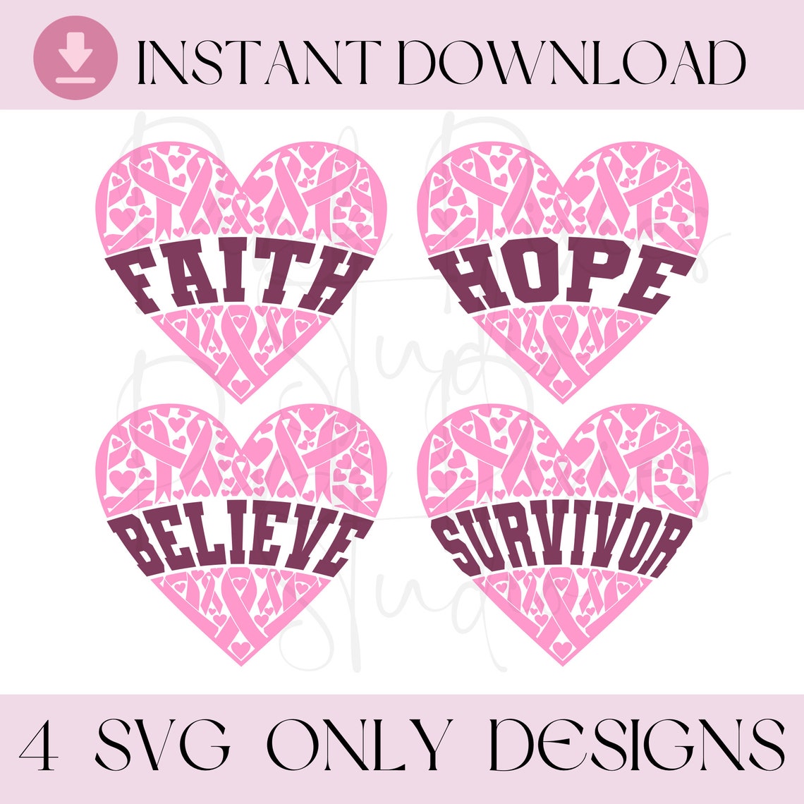 Breast Cancer Ribbon Heart SVG Bundle, Survivor, Faith, Hope and ...