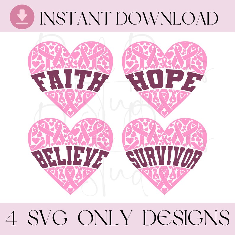 Breast Cancer Ribbon Heart SVG Bundle, Survivor, Faith, Hope and ...