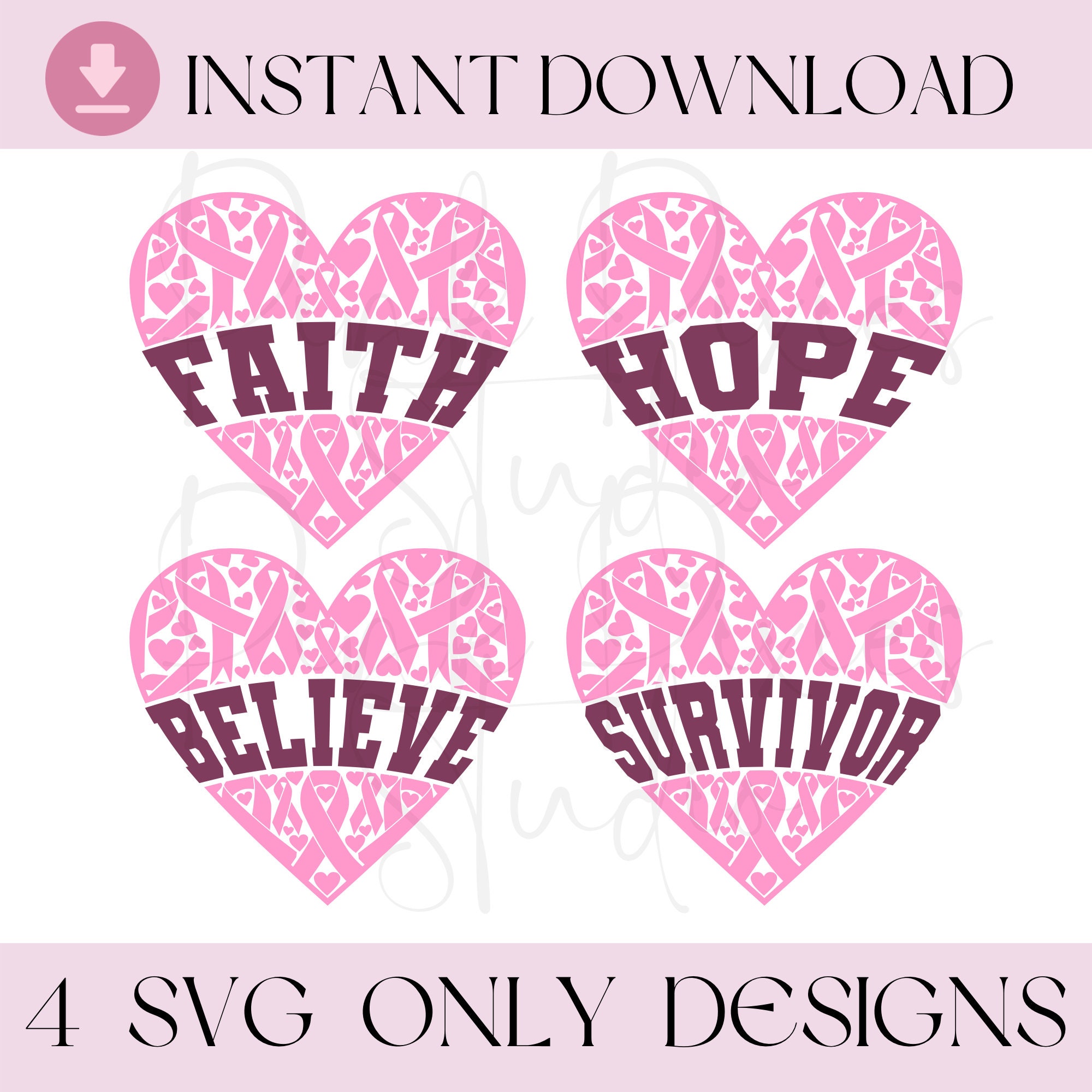 Breast Cancer Ribbon Heart SVG Bundle, Survivor, Faith, Hope and ...