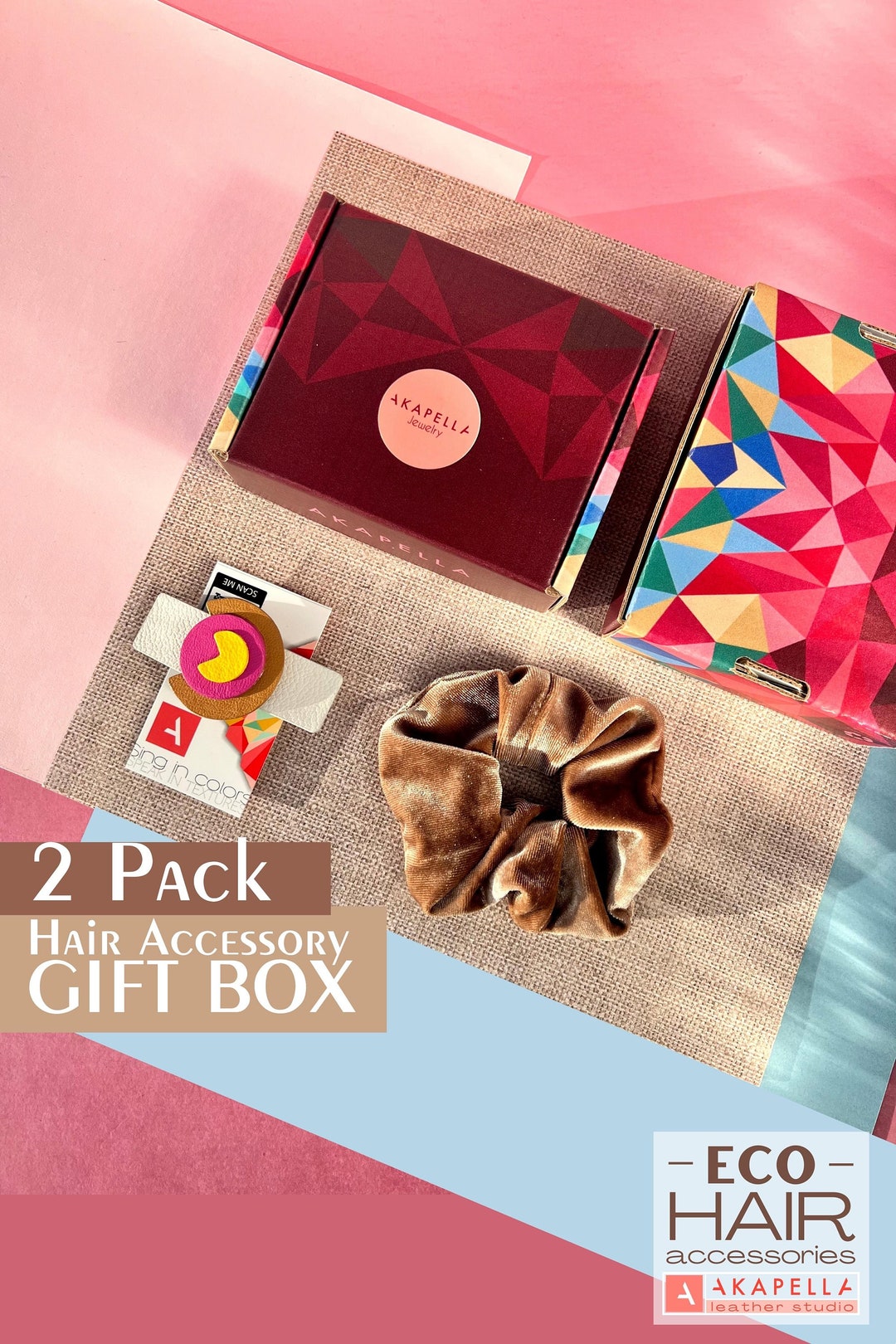 2PCS Sustainable Hair Accessory Gift Box, Upcycled Leather Barrette ...