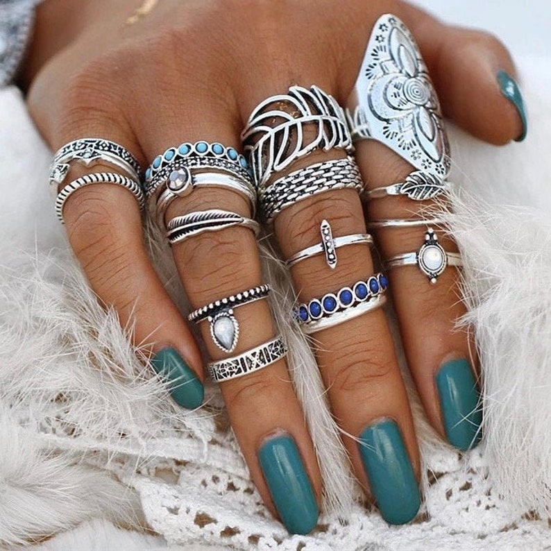 Vintage Boho Ring Set Bohemian Ring Set Bohemian Stack Ring Etsy