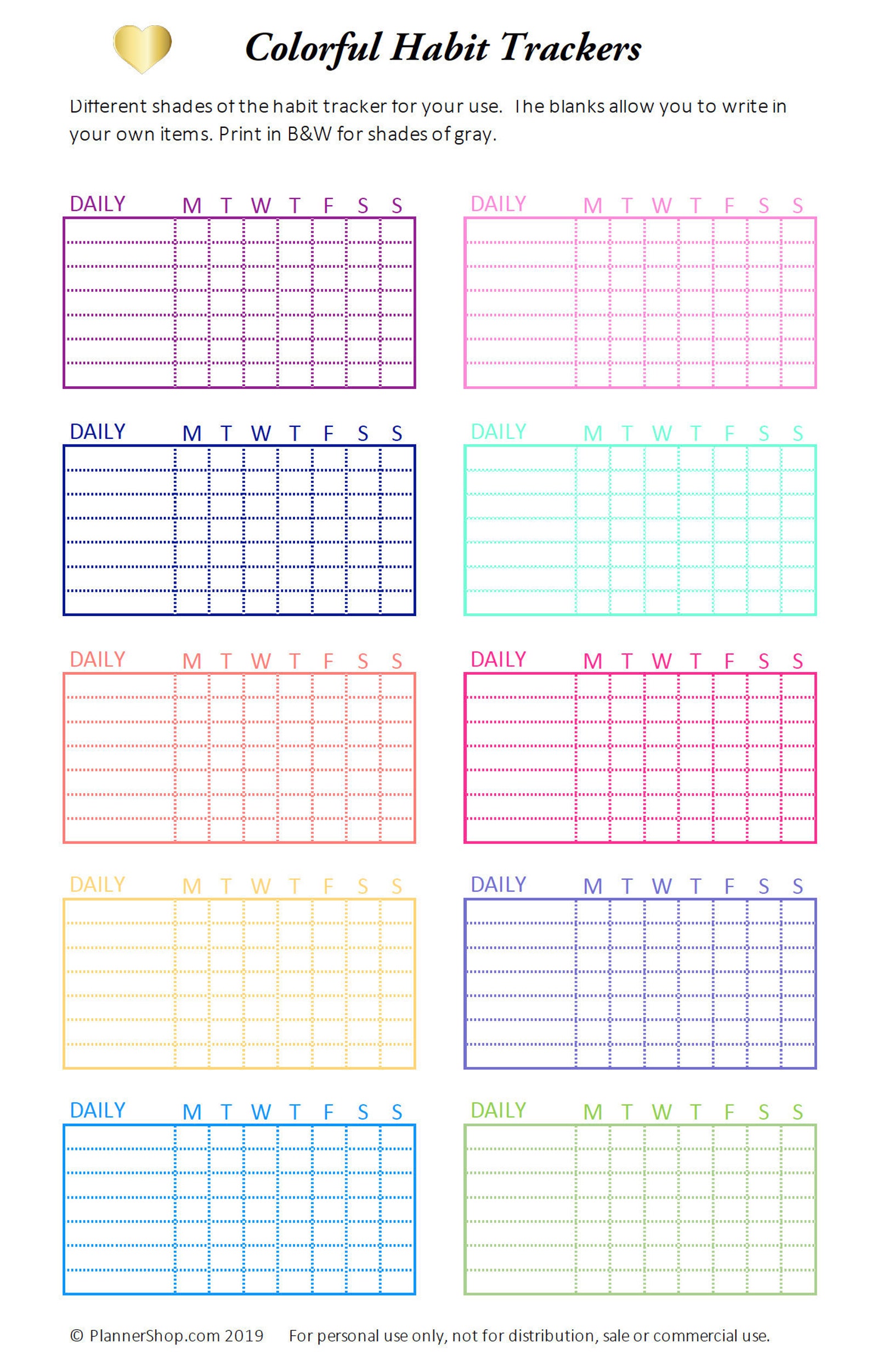 Colorful Blank HABIT TRACKER Functional Planner Printable - Etsy