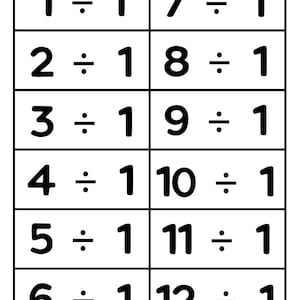 Division Flashcards 1-12 Printable - Elementary Flash Cards - Kids ...