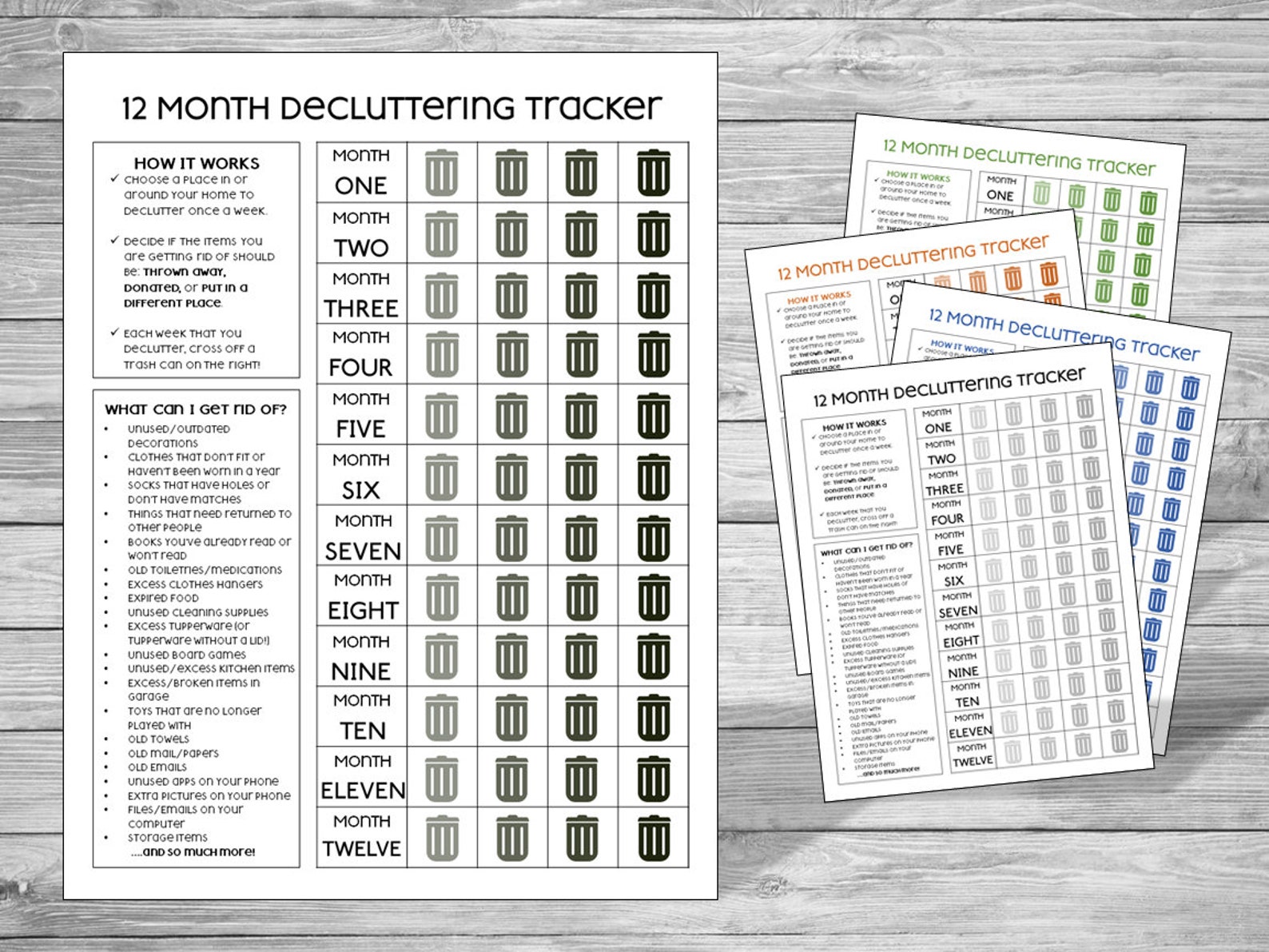 12 Month Decluttering Tracker Printable - Goal Tracker - Organize ...