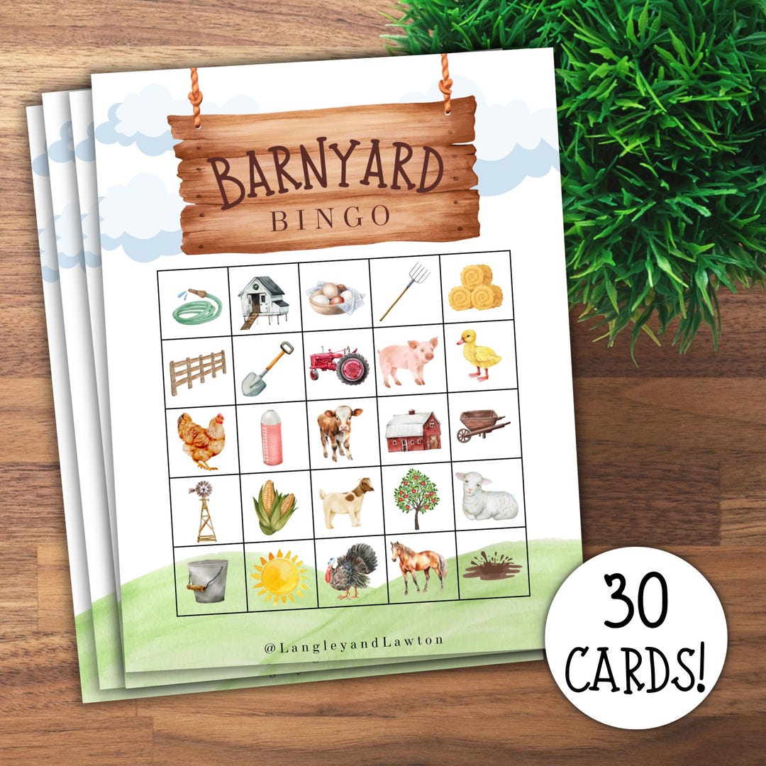 Barnyard Bingo - Farm Bingo - Preschool Elementary Activity for Kids ...
