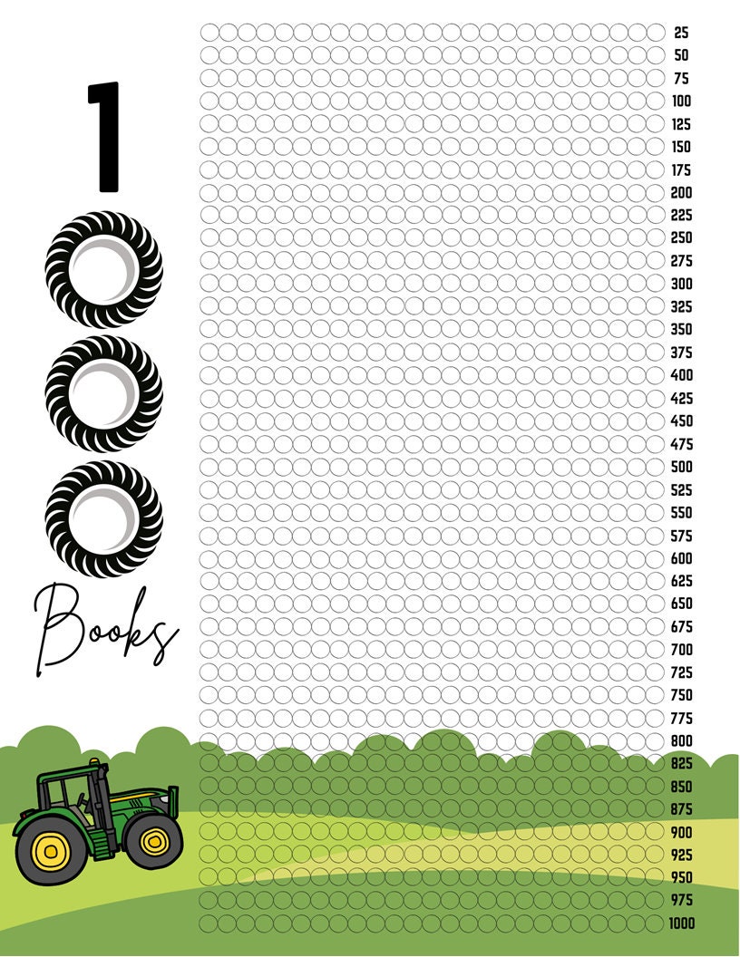 1000 Books Reading Chart – Farm Tractor Printable Tracker (digital ...