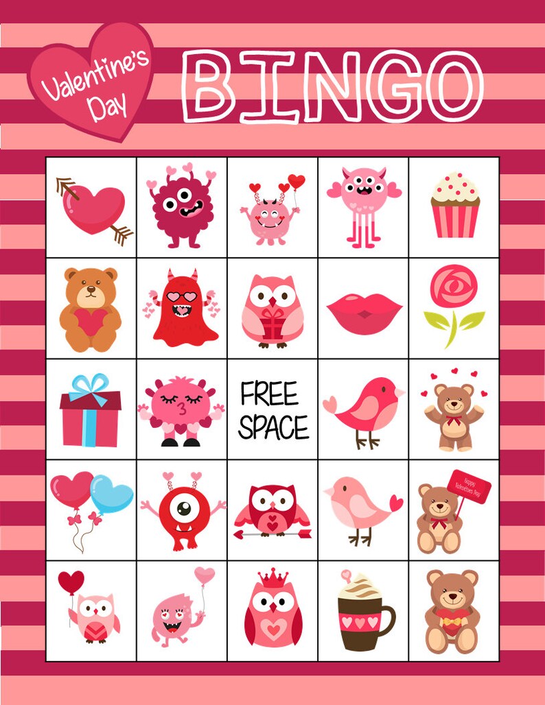 Valentine's Day Bingo With 20 Bingo Cards - Printable - Instant ...