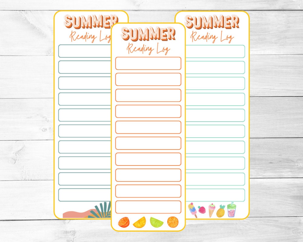 Summer Reading Log Bookmarks Printable - Instant Download - Goal ...