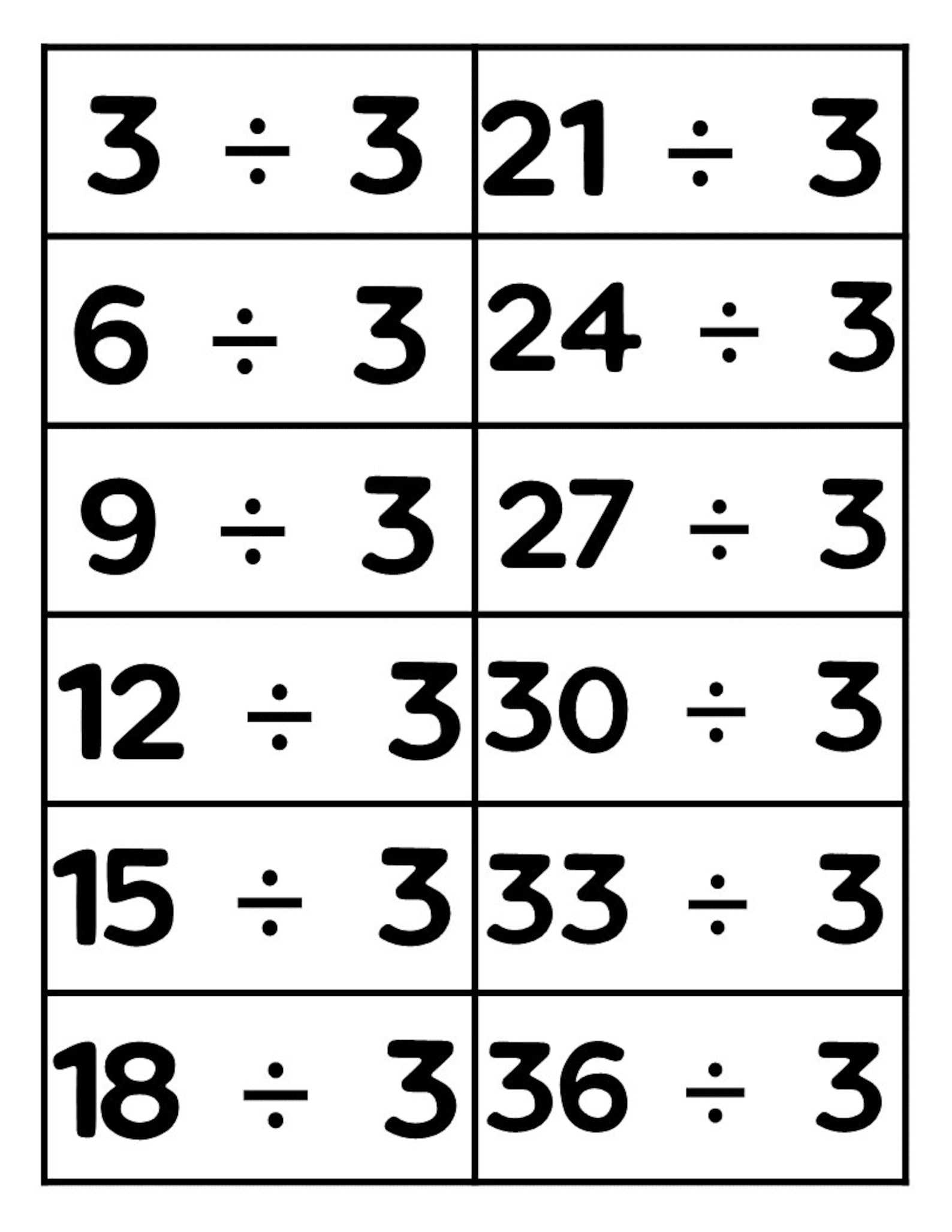 Division Flashcards 1-12 Printable - Elementary Flash Cards - Kids ...