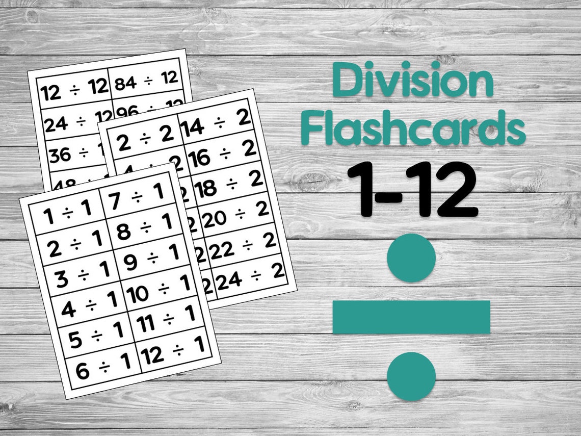 Division Flashcards 1-12 Printable - Elementary Flash Cards - Kids ...